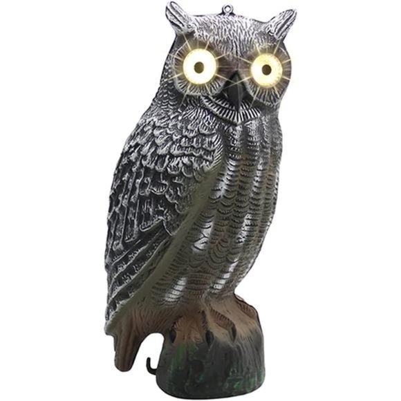 Other | Solar Bird Scarecrow Fake Horned Owl Decoy Bird Repellent ...